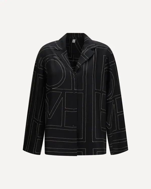 TOTEME Silk Monogram Oversized Shirt - Black