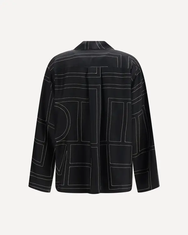 TOTEME Silk Monogram Oversized Shirt - Black