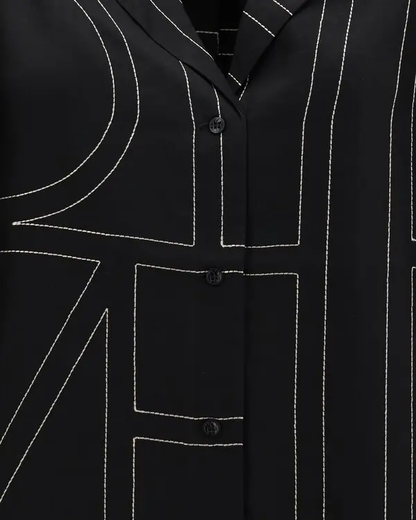 TOTEME Silk Monogram Oversized Shirt - Black