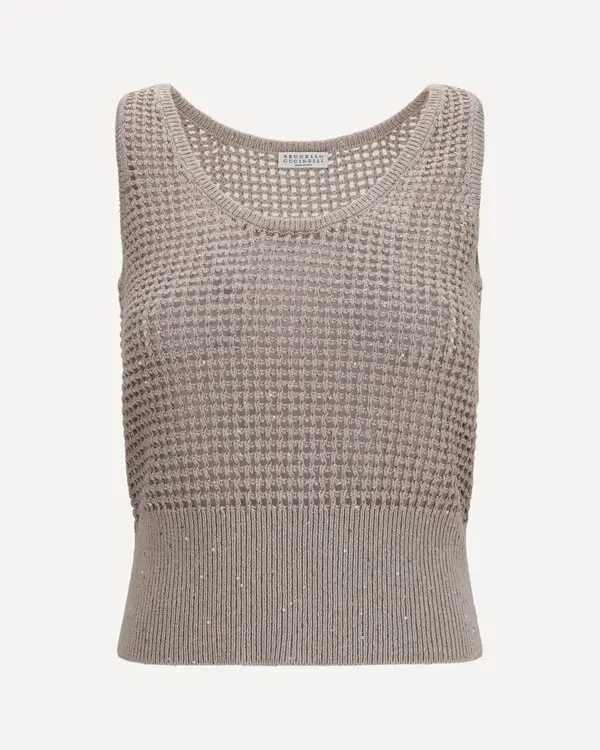 Brunello Cucinelli Perforated Sequin Tank Top