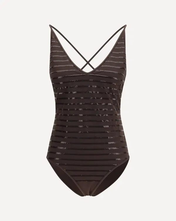 Brunello Cucinelli Shimmering Striped One-piece Swimsuit - Brown