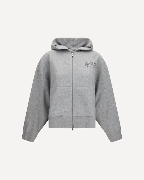 GANNI Cotton Zip-up Hoodie - Grey