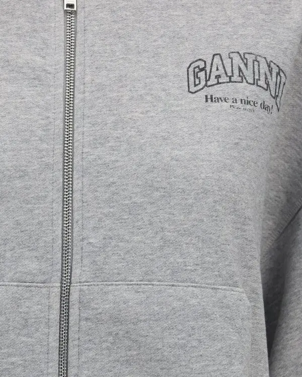 GANNI Cotton Zip-up Hoodie - Grey