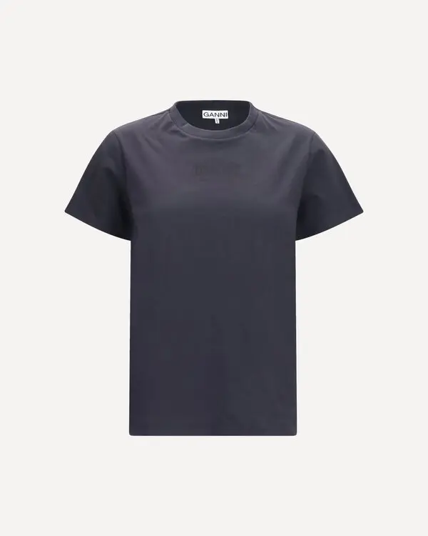GANNI Crewneck T-shirt With Logo Detail - Black
