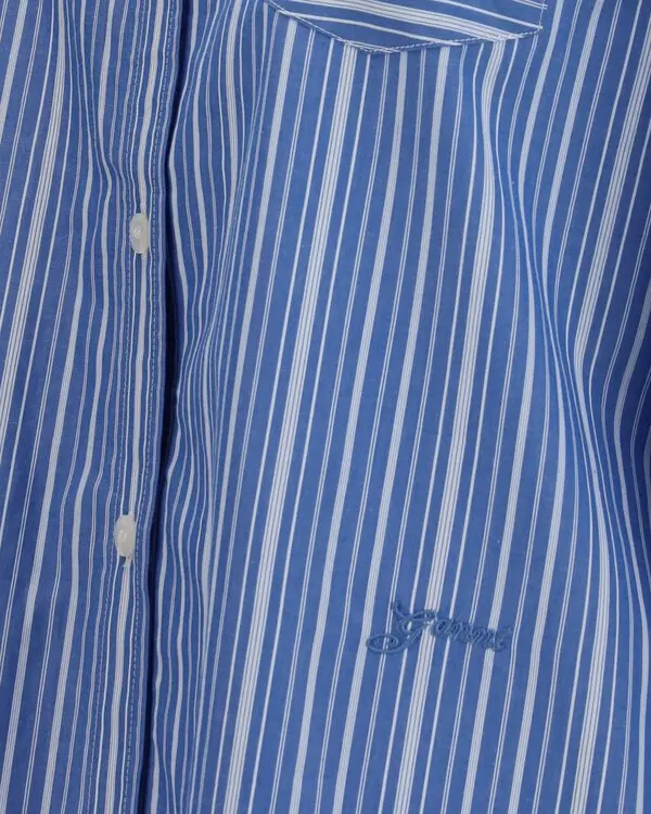 GANNI Striped Cotton Shirt With Classic Collar And Chest Pocket - Light Blue