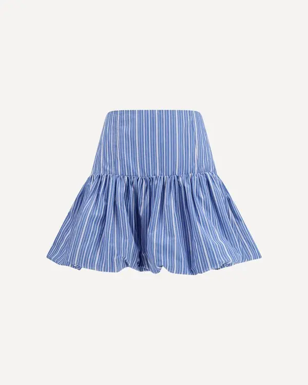 GANNI Striped Mini Balloon Skirt - Light Blue