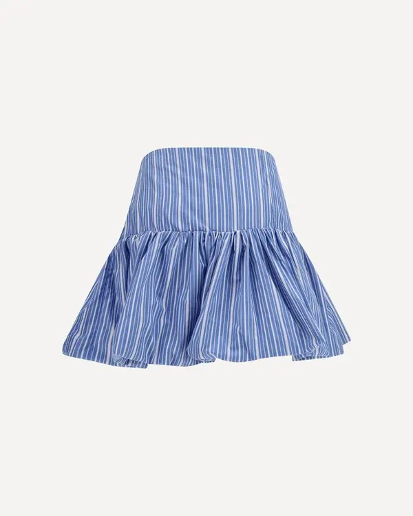 GANNI Striped Mini Balloon Skirt - Light Blue