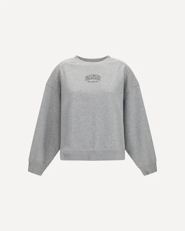 GANNI Crewneck Sweatshirt With Logo - Grey