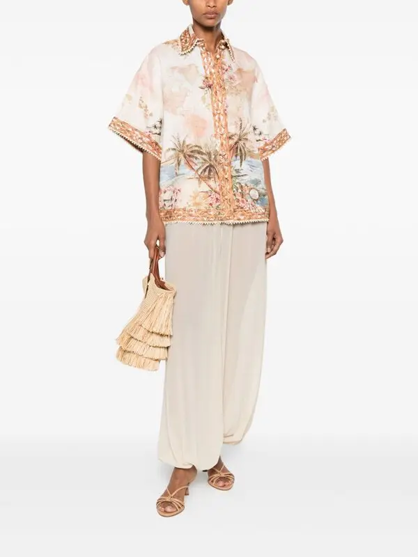 Zimmermann Mahon Linen Shirt With Island Map Print - Multi