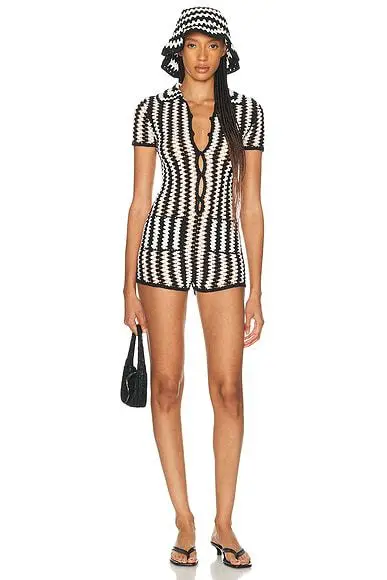 L'academie Arriel Crochet Romper - Black Multi