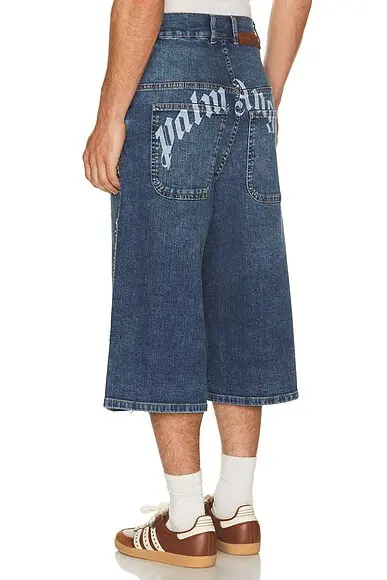 Palm Angels Curved Logo Denim Skater Short