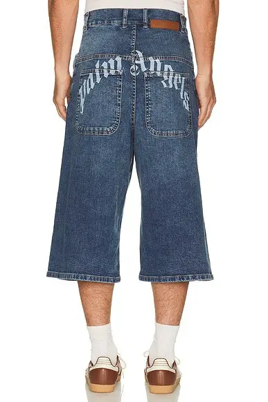 Palm Angels Curved Logo Denim Skater Short