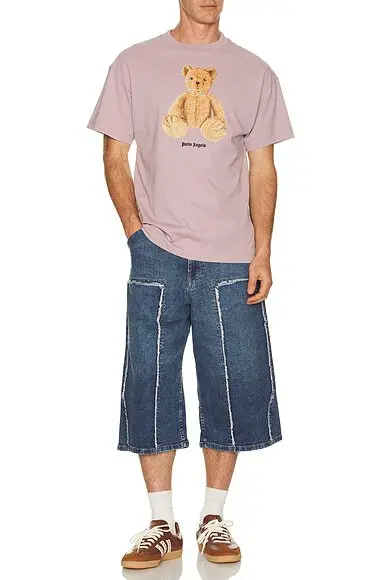 Palm Angels Curved Logo Denim Skater Short