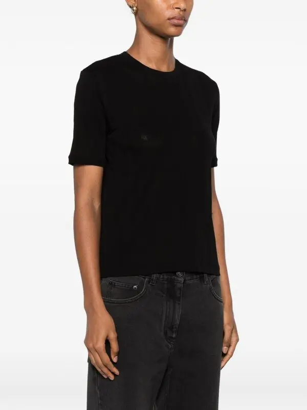 THE ROW Ribbed Knit Crew Neck Short Sleeve Top - Black