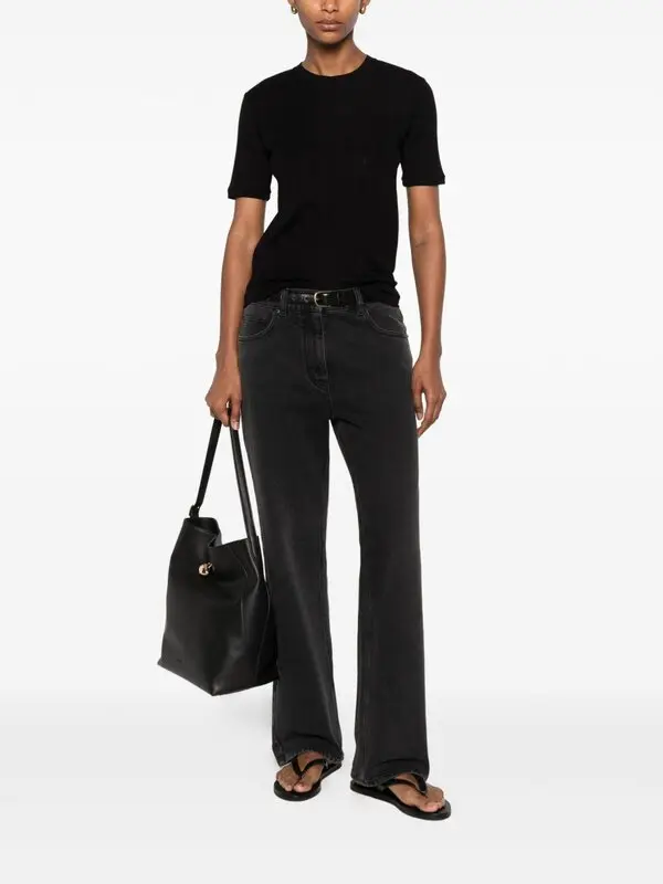 THE ROW Ribbed Knit Crew Neck Short Sleeve Top - Black