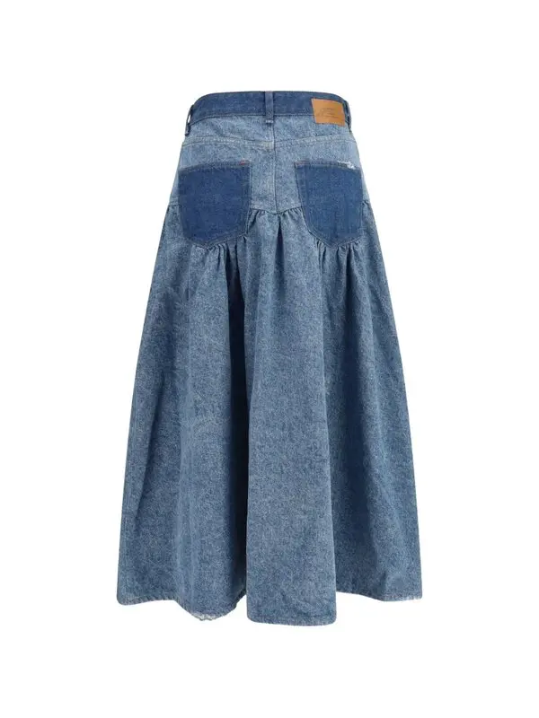 GANNI Denim Maxi Skirt With Gathered Detailing