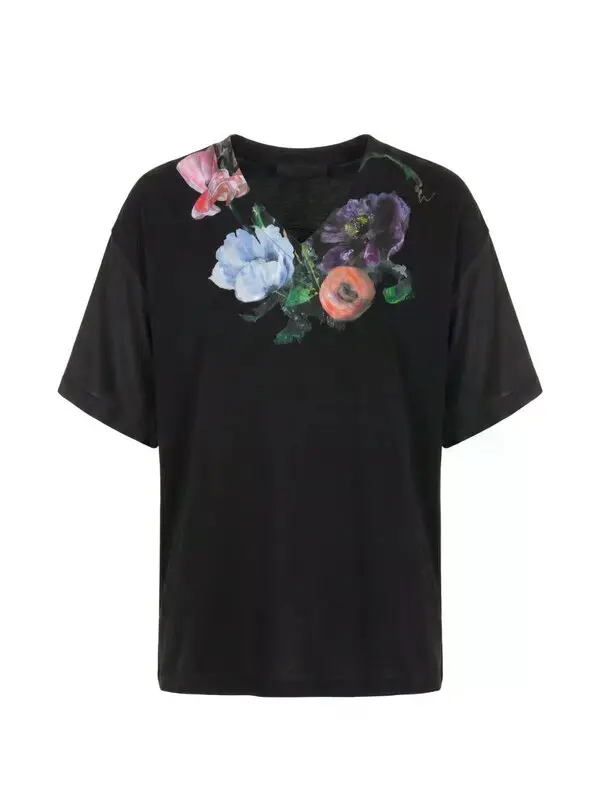 MAISON MARGIELA V-neck T-shirt With Floral Print - Black