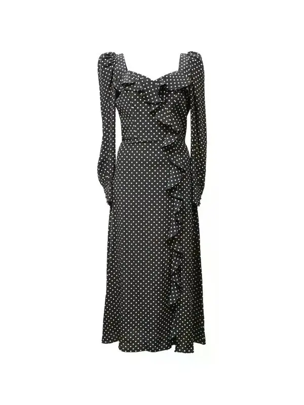 Alessandra Rich Polka-dot Ruffled Silk Dress - Black