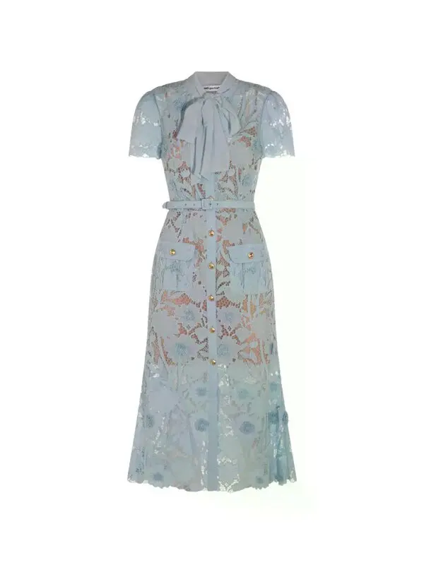 SELF-PORTRAIT Belted Floral-lace Midi Dress - Blue