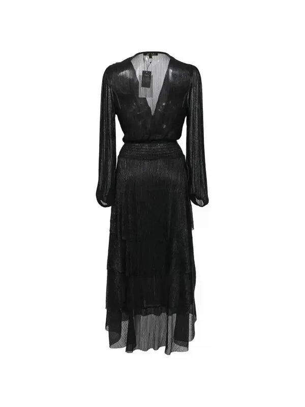 Maje Tiered Metallic-knit V-neck Dress