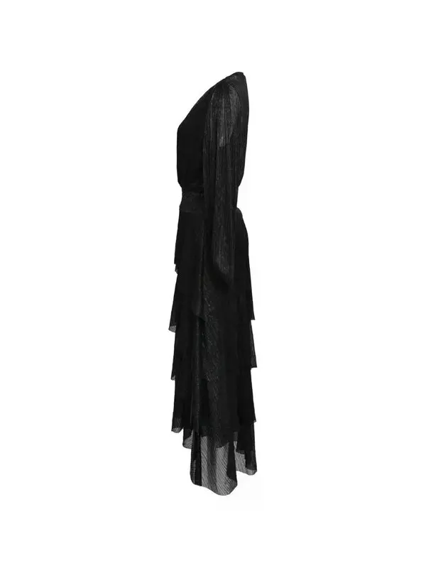 Maje Tiered Metallic-knit V-neck Dress