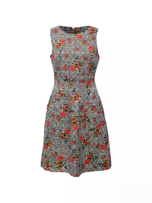 Oscar De La Renta Multicolor Floral Prince Of Wales Check A-line Dress - White