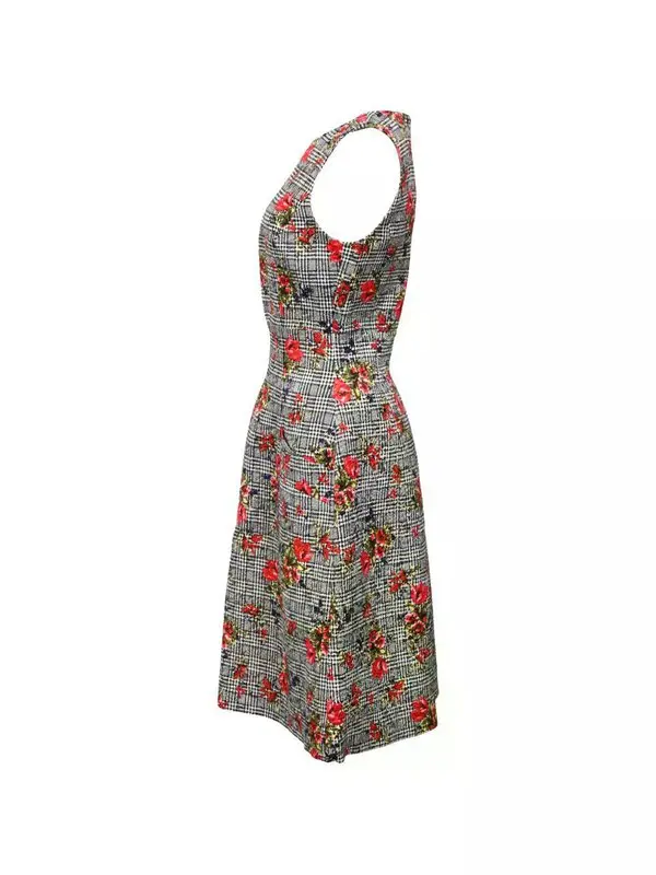 Oscar De La Renta Multicolor Floral Prince Of Wales Check A-line Dress