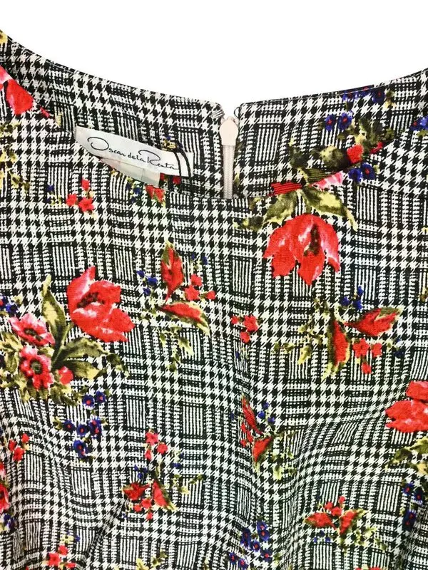 Oscar De La Renta Multicolor Floral Prince Of Wales Check A-line Dress