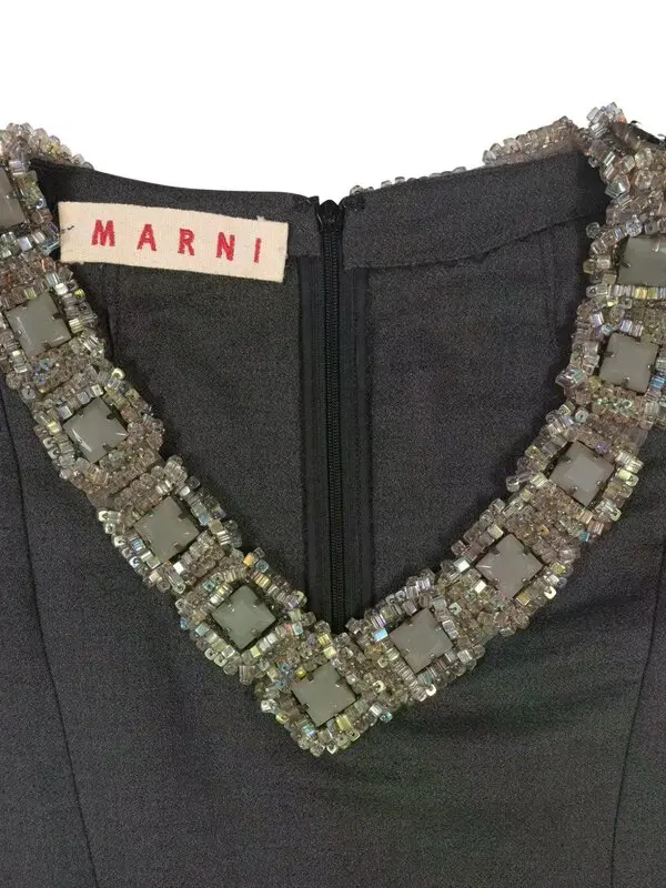 Marni Embellished Wool V-neck Sleeveless Dress