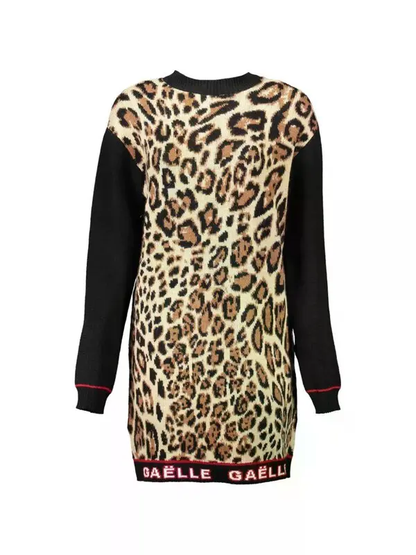 GAELLE PARIS Gaelle Leopard-print Knitted Dress