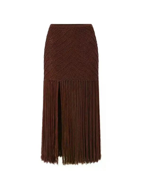 Devon Windsor Devon Crochet Knit Fringed Maxi Skirt - Brown