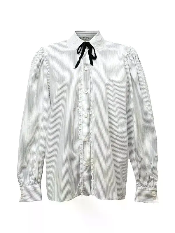 Alessandra Rich Striped Lace-trimmed Blouse - White
