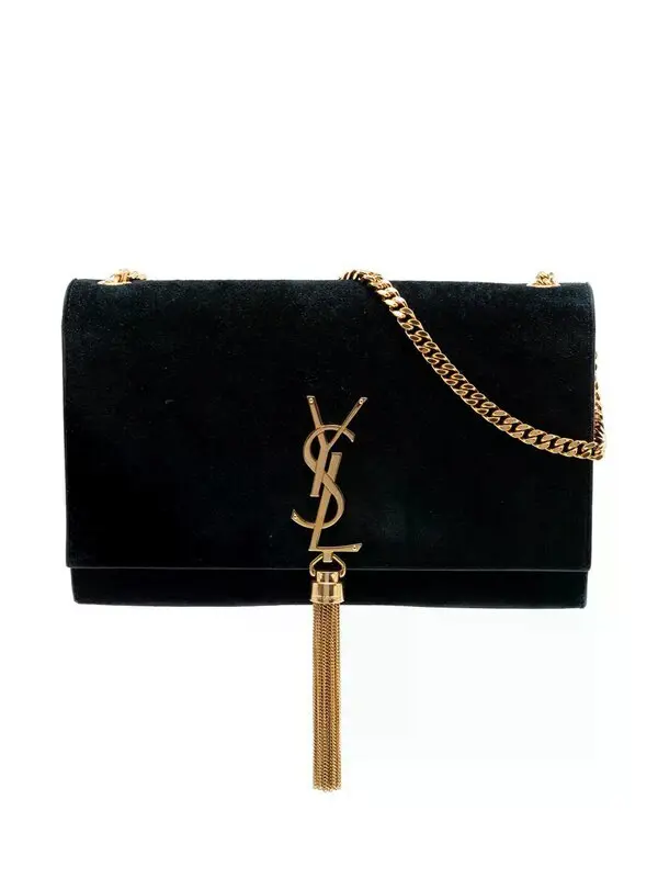 Saint Laurent Medium Suede Monogram Kate Tassel Crossbody Bag - Black