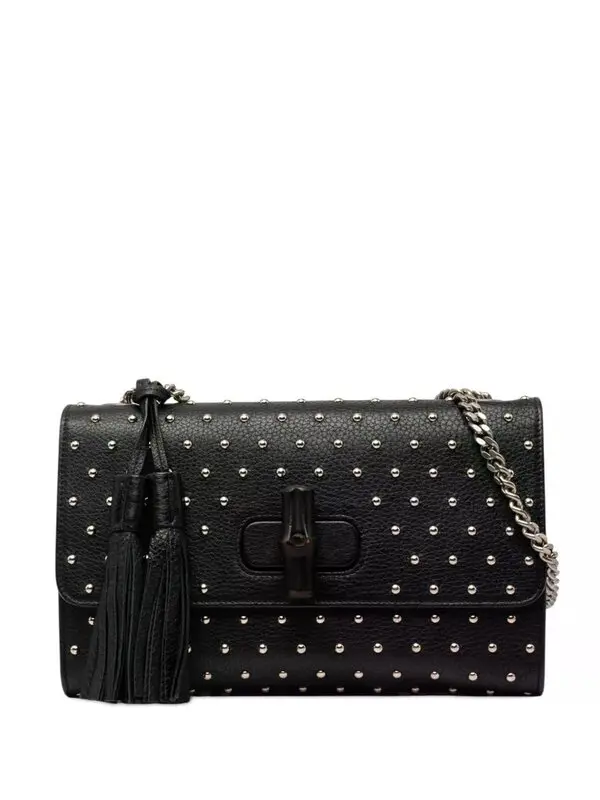 Gucci Medium Studded Leather Miss Bamboo Crossbody Bag - Black