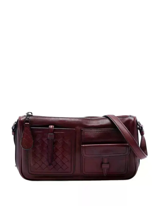 Bottega Veneta Intrecciato Trimmed Multi Pocket Leather Shoulder Bag - Red