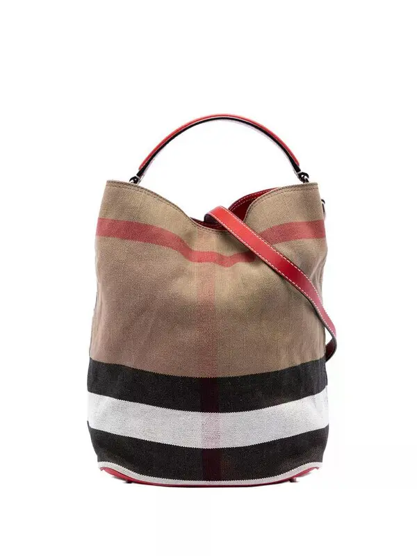 Burberry Medium Mega Check Canvas Ashby Bucket Bag Satchel