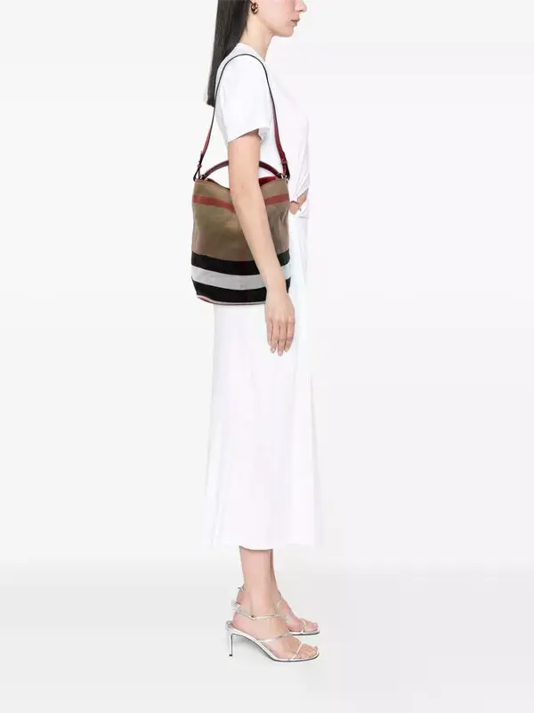 Burberry Medium Mega Check Canvas Ashby Bucket Bag Satchel