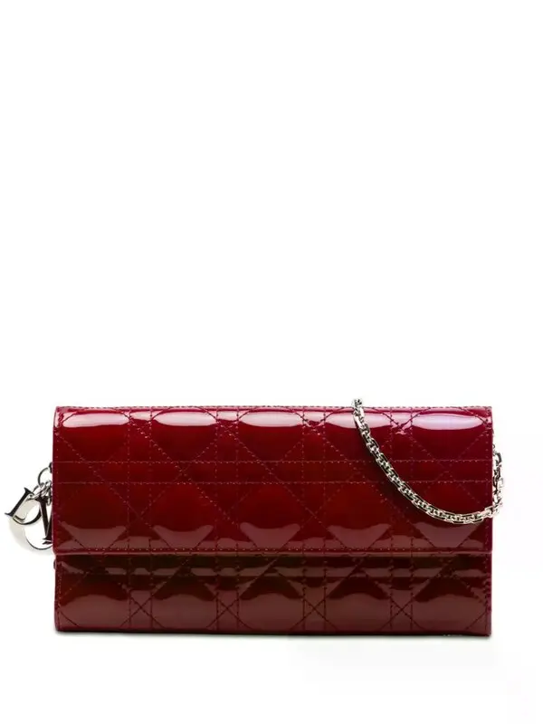 Dior Patent Cannage Lady Wallet On Chain - Red