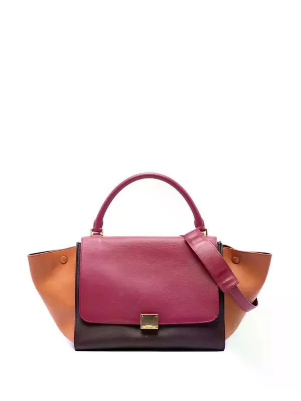 Celine Medium Tricolor Leather Trapeze Satchel - Red