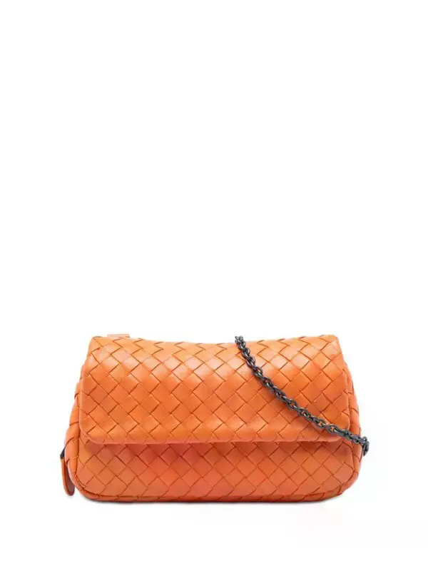 Bottega Veneta Mini Nappa Intrecciato Expandable Chain Flap Crossbody Bag - Orange