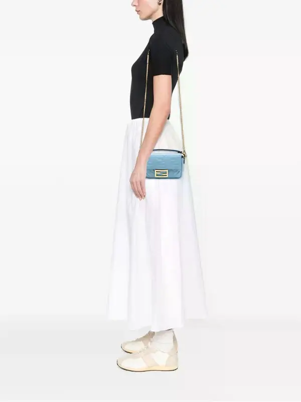Fendi Mini Zucca Embossed Leather Baguette Satchel