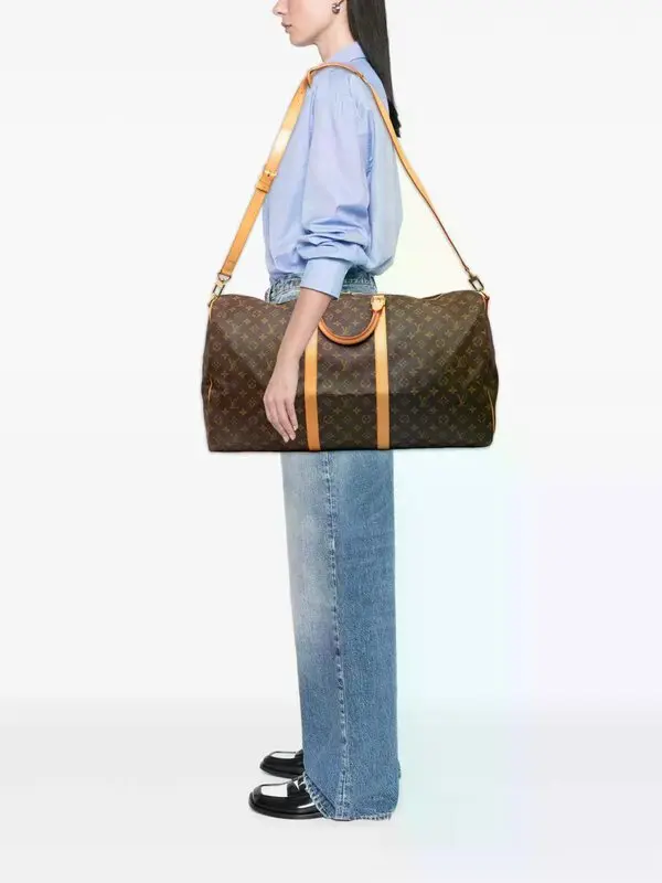LOUIS VUITTON Monogram Keepall Bandouliere 60 Travel Bag - Brown