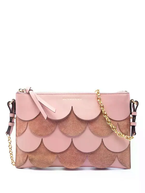 Burberry Peyton Scalloped Leather And Suede Crossbody Bag - Brown