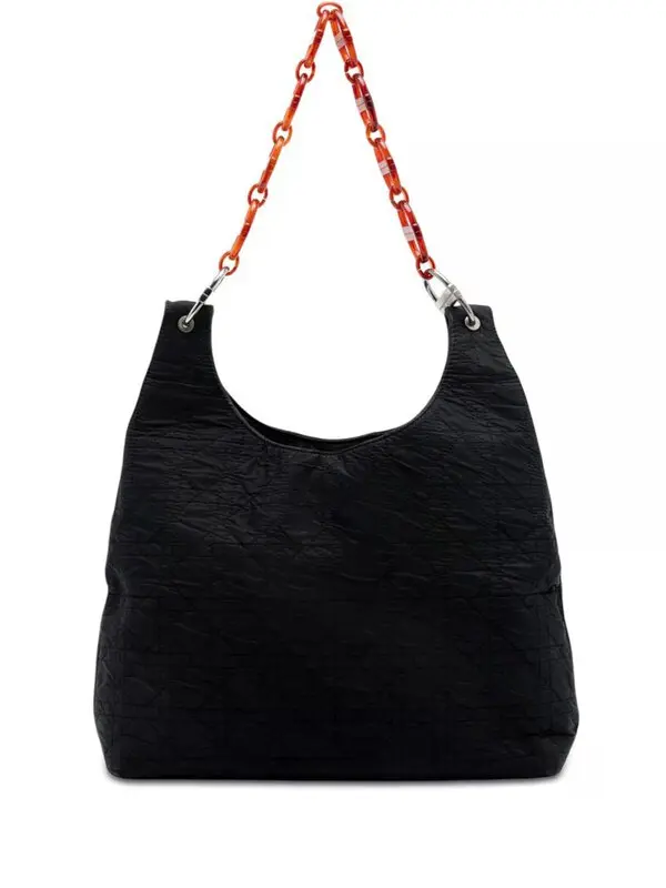 Dior 1997 Nylon Cannage Tortoise Shell Chain Tote Bag - Black