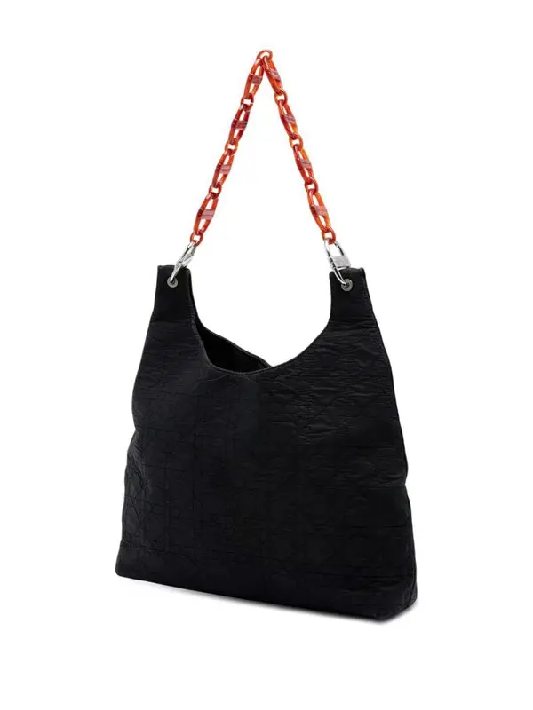 Dior 1997 Nylon Cannage Tortoise Shell Chain Tote Bag