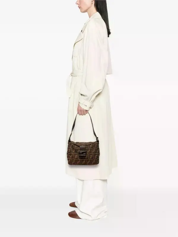 Fendi Zucca Canvas Double Flap Shoulder Bag - Brown