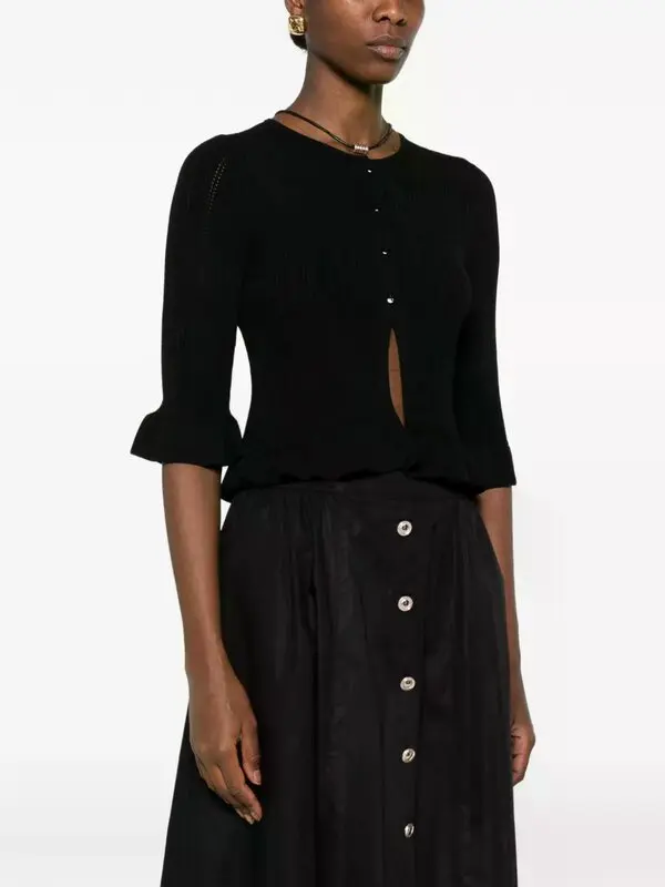 TWINSET Ribbed-knit Cardigan With Ruffled Trim