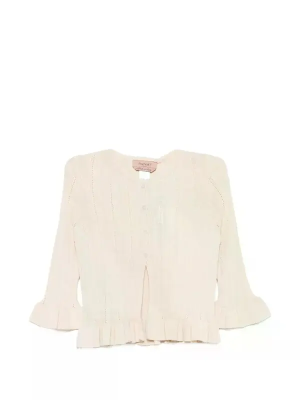 TWINSET Ribbed Knit Ruffled Cardigan - Yellow