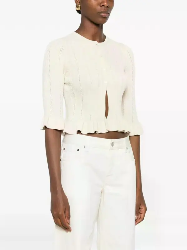 TWINSET Ribbed Knit Ruffled Cardigan