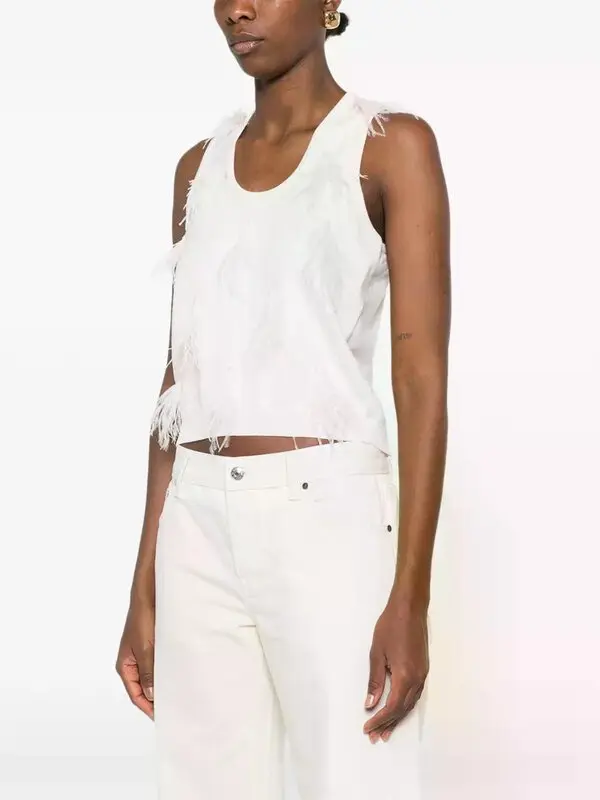 TWINSET Feather-embellished Ribbed-knit Top